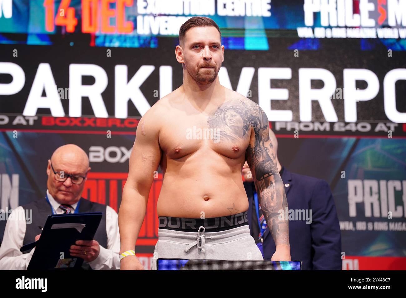 Dan Garber during the weigh-in at BOXPARK Liverpool. Picture date: Friday December 13, 2024 ...
