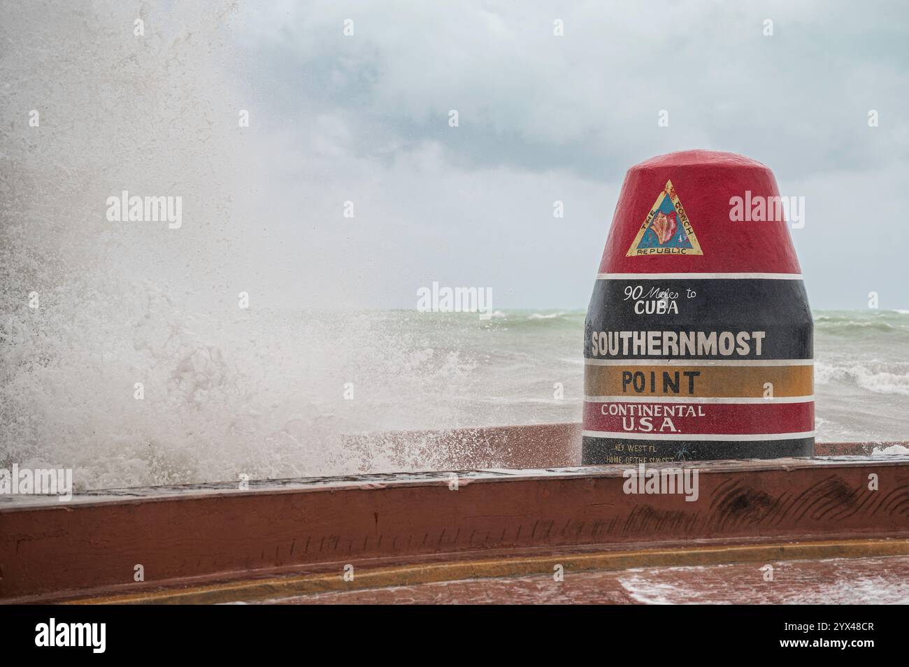 Southernmost Point marker in Key West, Florida, USA, during a severe ...