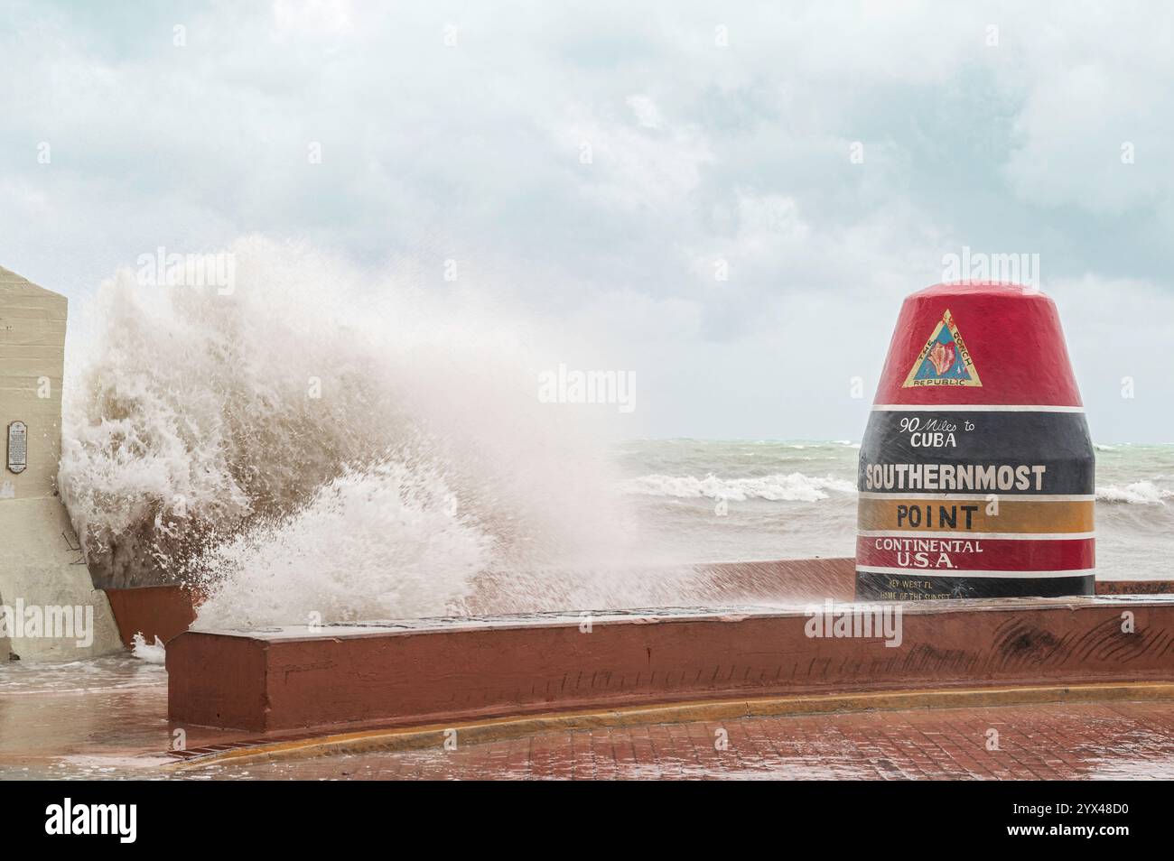 Southernmost Point marker in Key West, Florida, USA, during a severe ...