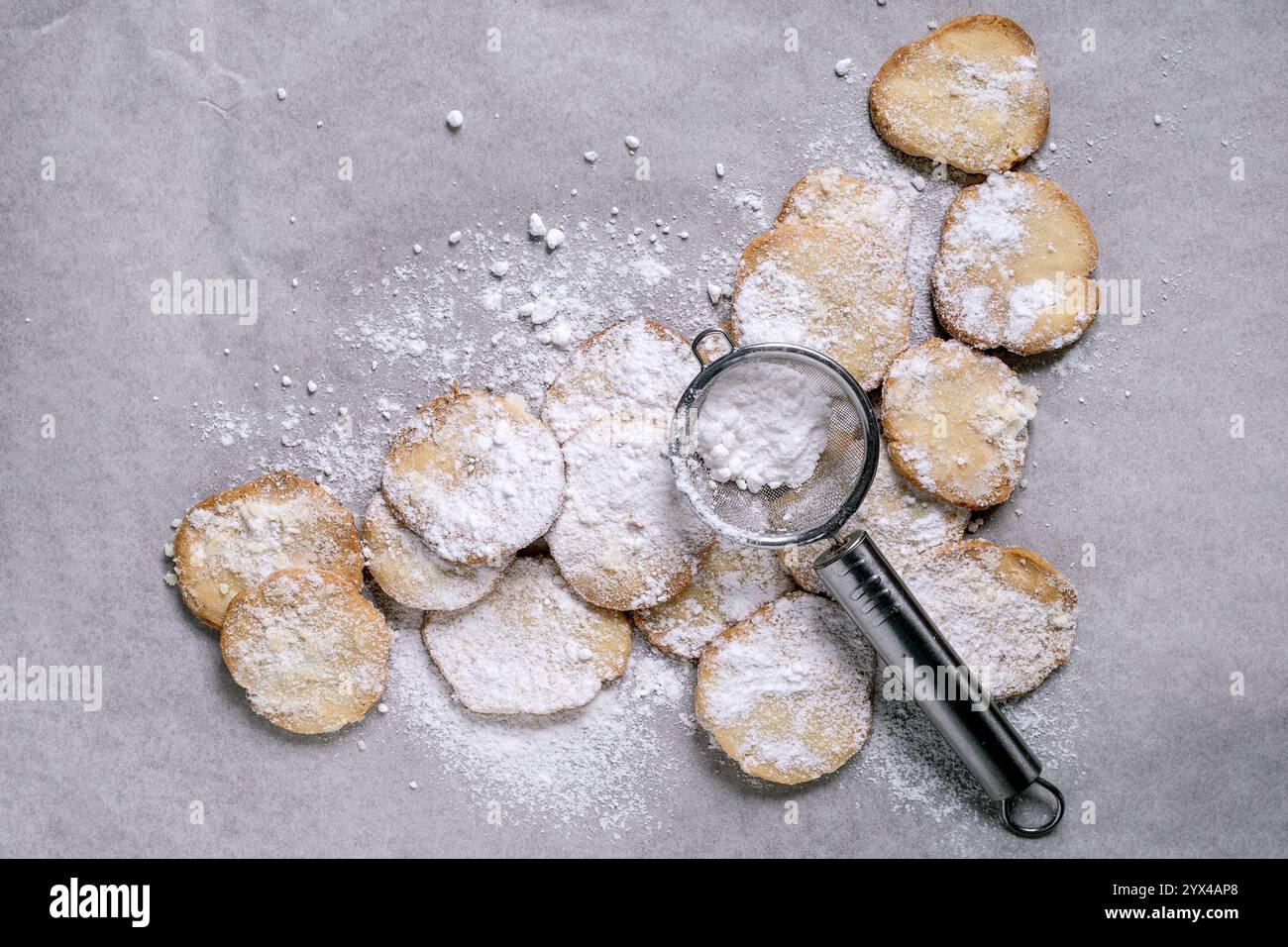 Homemade shortbread cookies dusted with powdered sugar, food background ...
