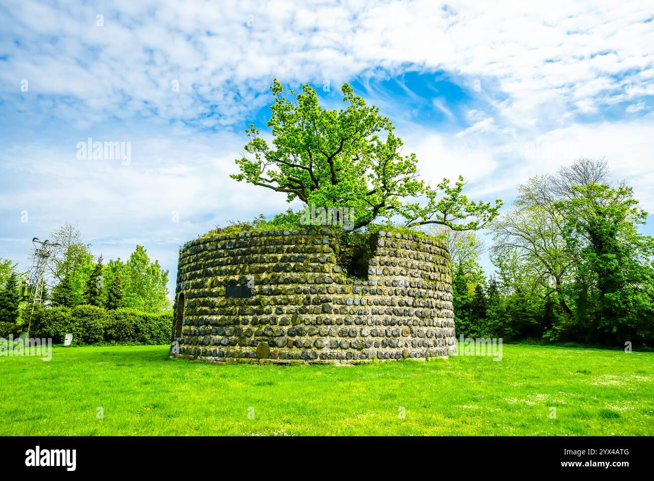 Powder tower on the Rhine meadows in the town of Rheinberg. Customs ...