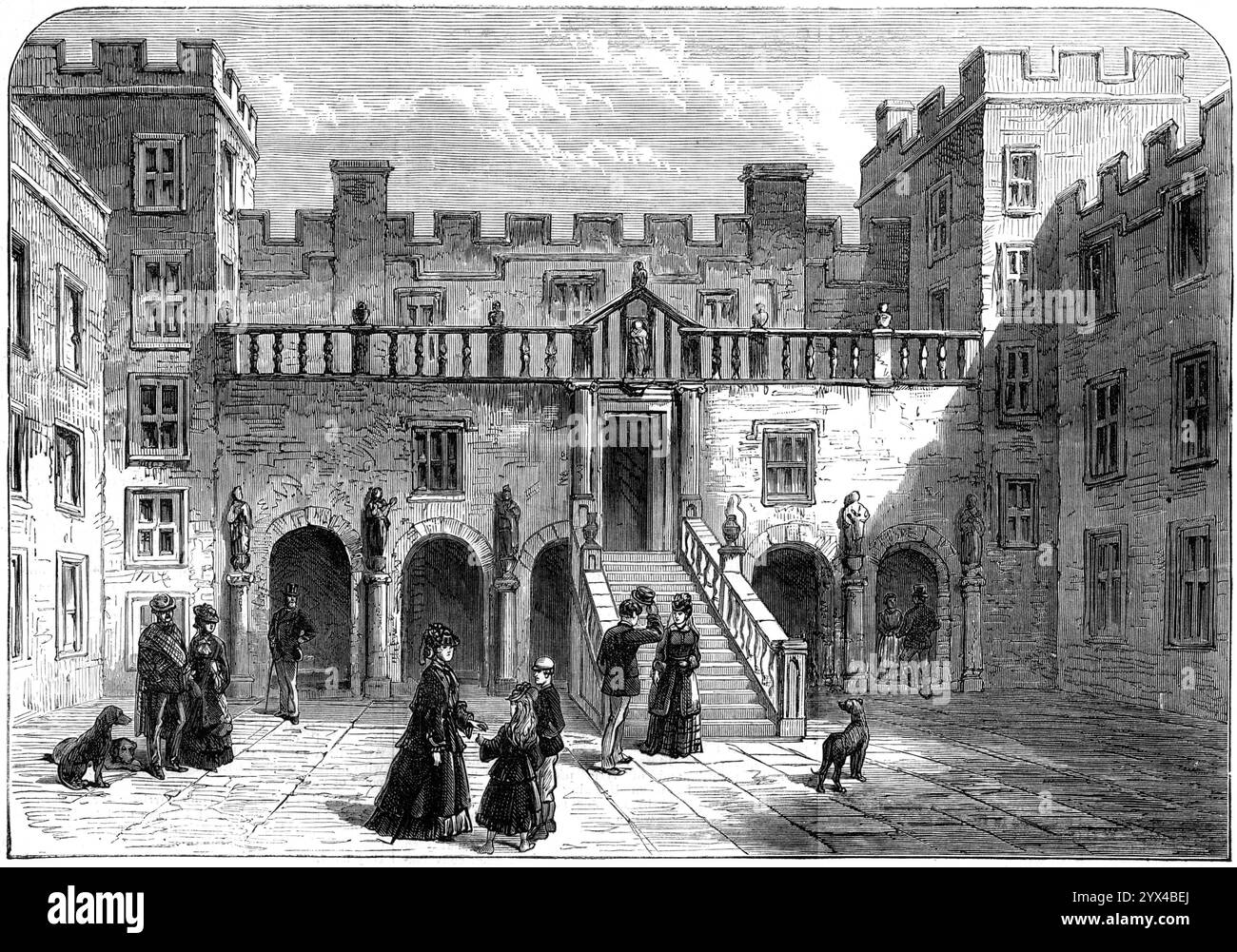 Courtyard of Chillingham Castle, Northumberland, 1872. 'The village and ...