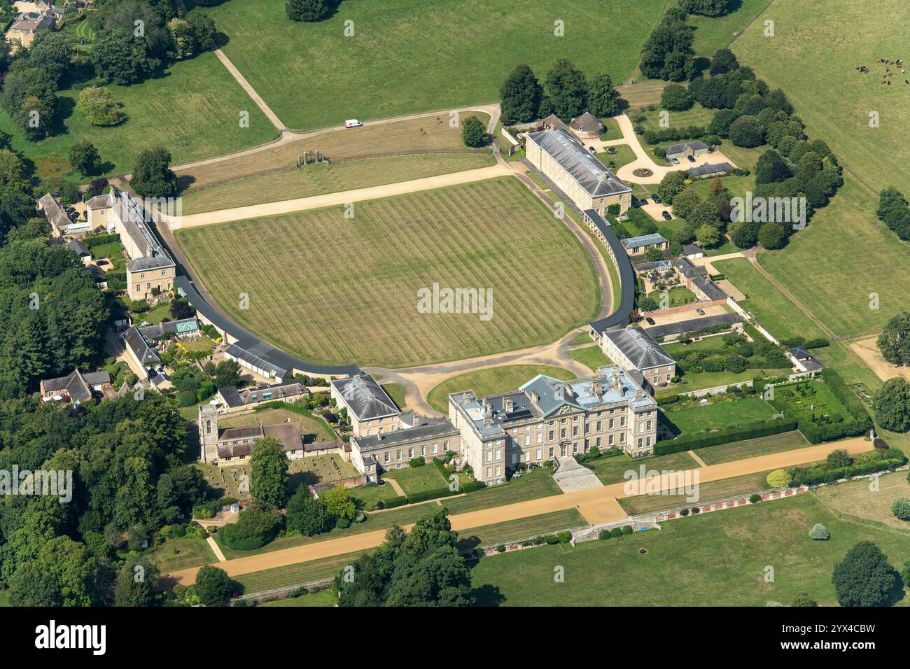 Burley On The Hill, a country house with wings, stables and collonades, Rutland, 2024 Stock ...