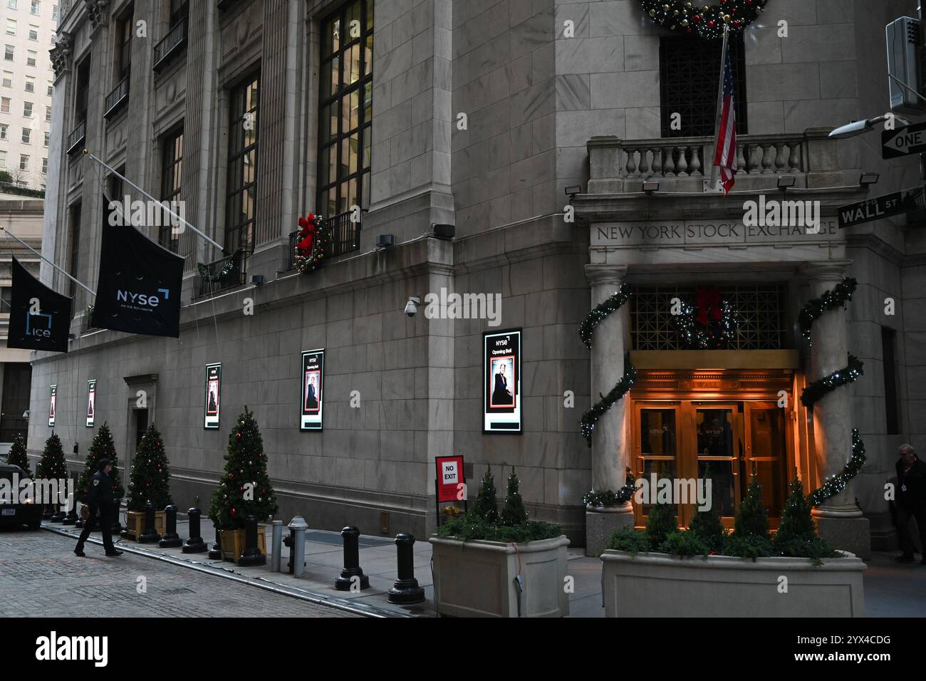 People outside the New York Stock Exchange as Donald Trump rings the ...