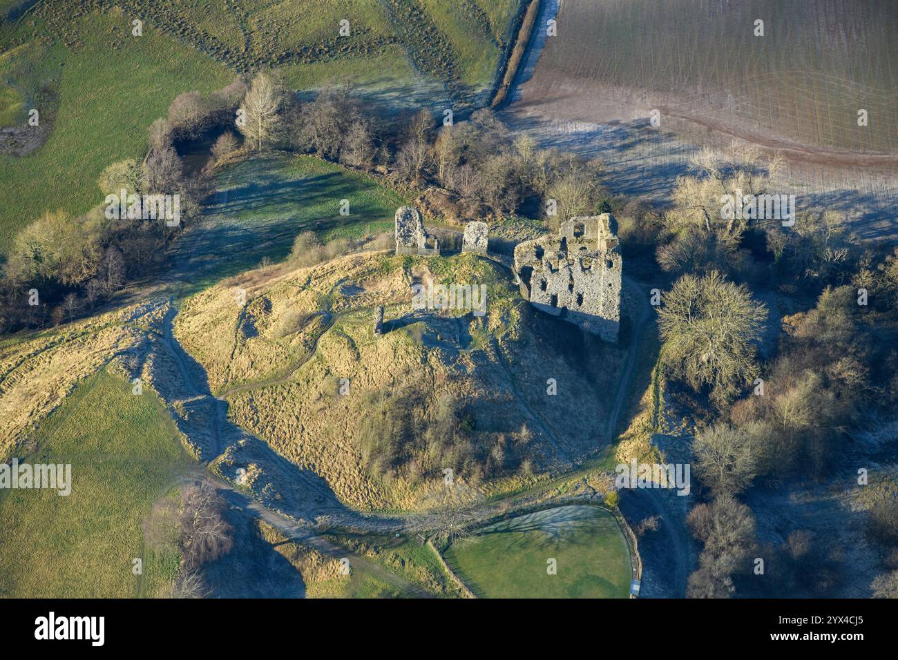 The remains of Clun Castle, a motte and bailey castle, Clun, Shropshire ...