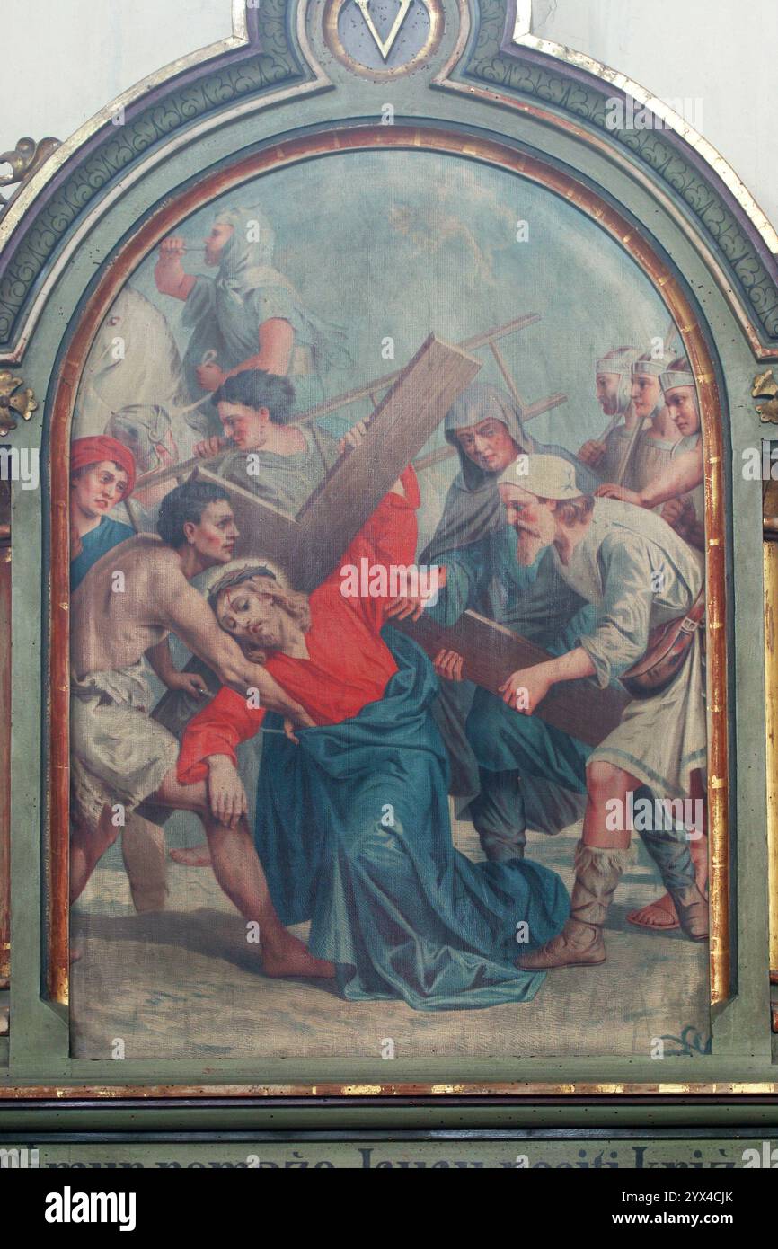 5th Stations of the Cross, Simon of Cyrene carries the cross, parish church Saint Mark the ...