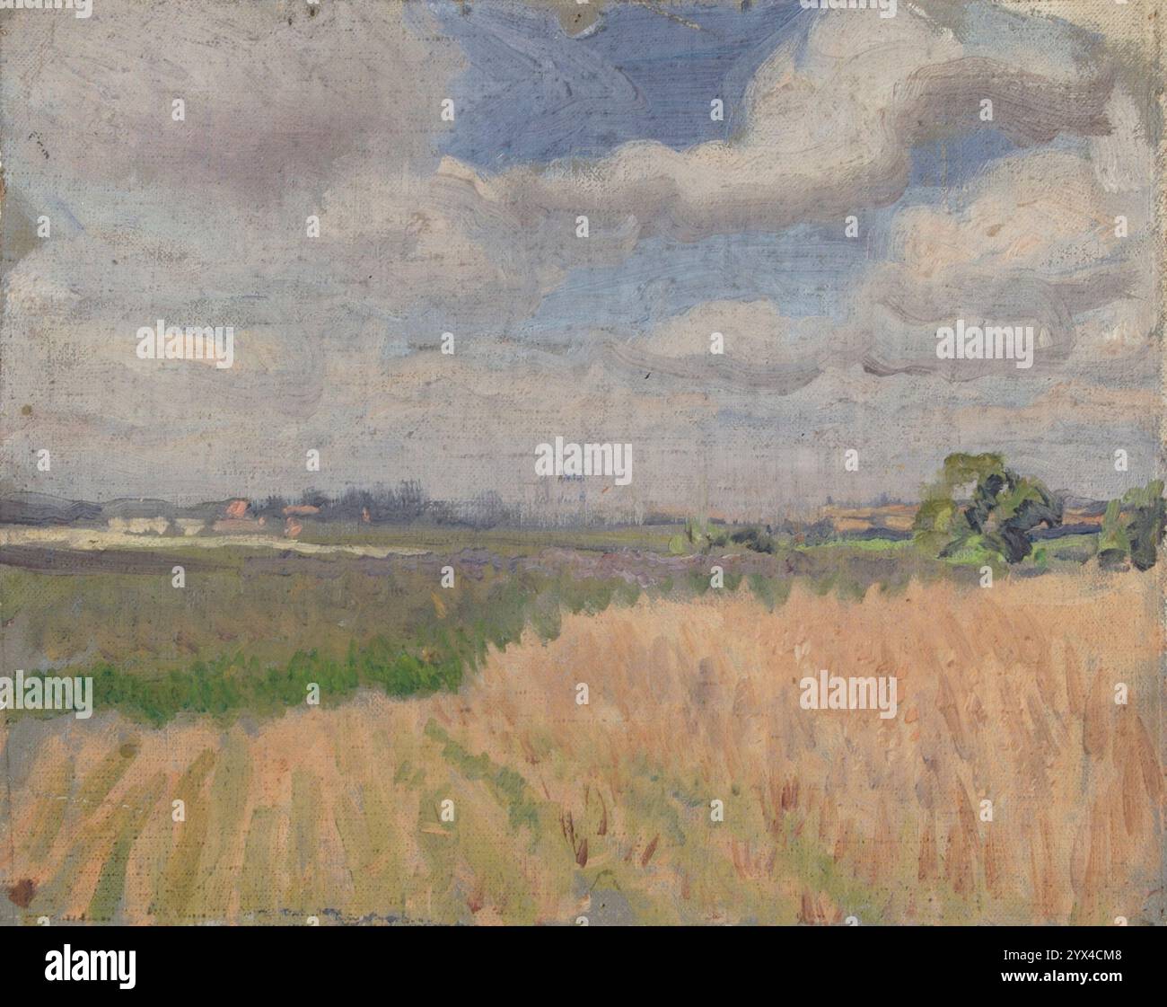 Study of a cornfield in Summer with a view of distant buildings, (late ...