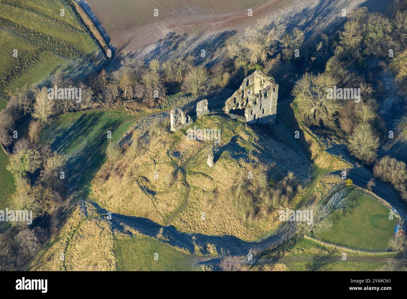 The remains of Clun Castle, a motte and bailey castle, Clun, Shropshire ...