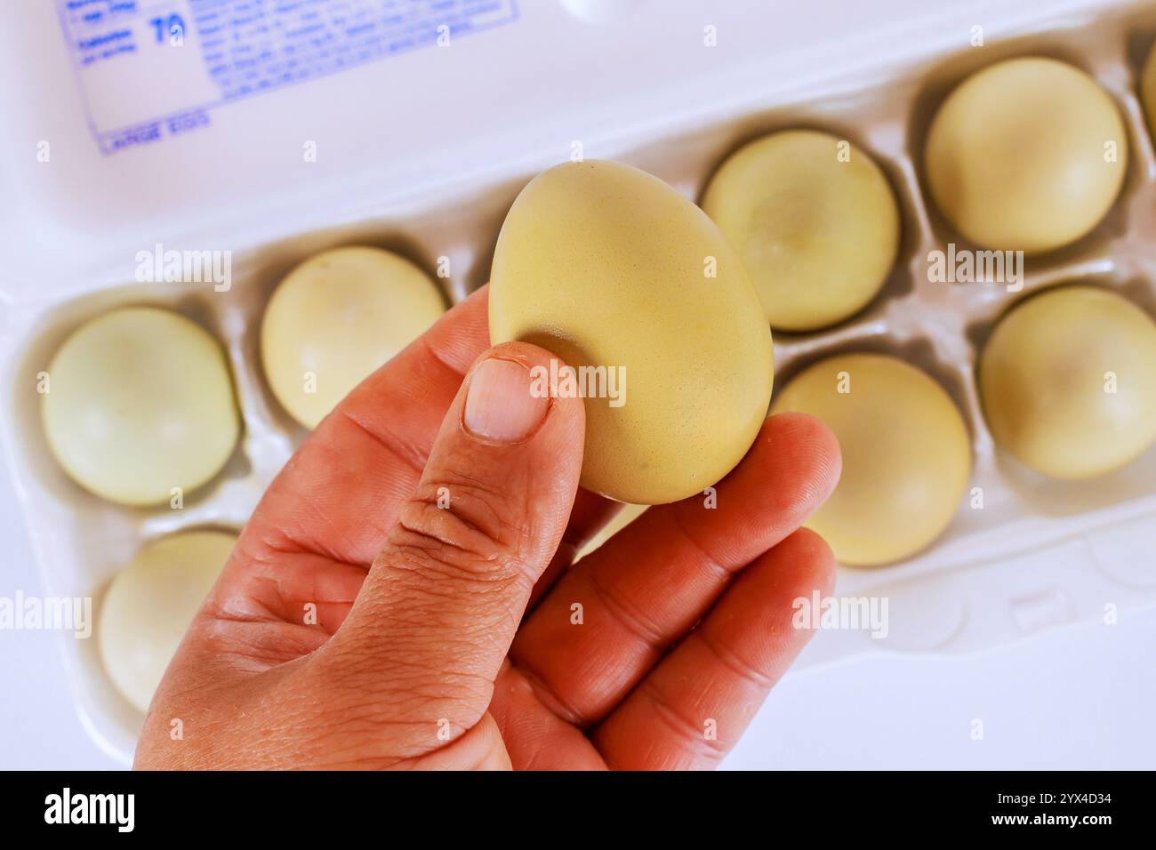 Taking an egg from carton selecting fresh egg for culinary baking Stock ...