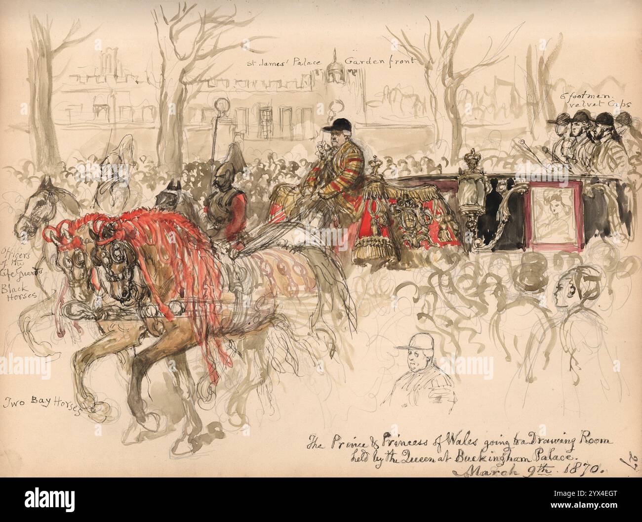 Leaf from a sketchbook with a drawing of the Prince and Princess of ...