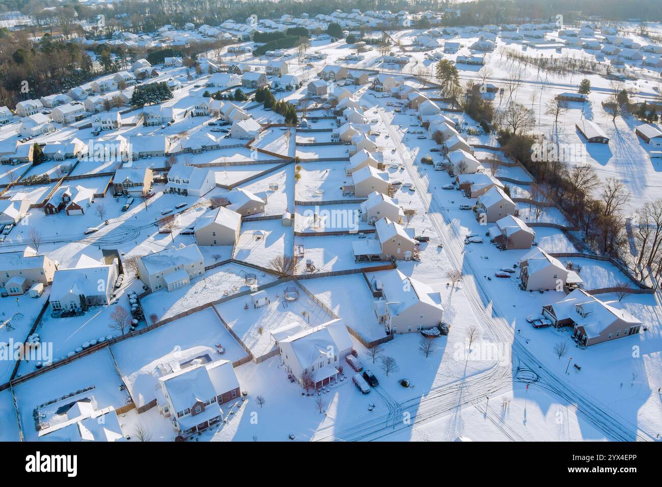 Snowy American suburban landscapes neighborhoods under a blanket of ...