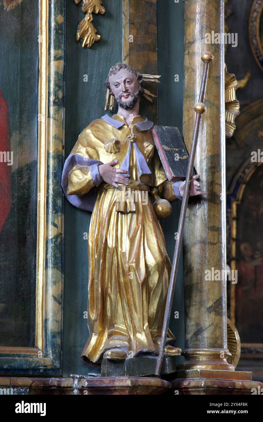 Statue of Saint James on the altar of the Saint Roch in the Church of ...