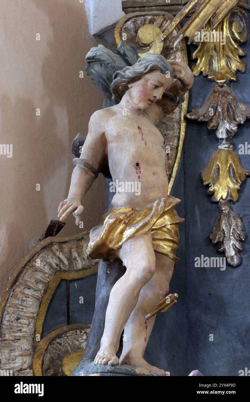 Saint Sebastian, statue on the altar of the Blessed Virgin Mary in the ...