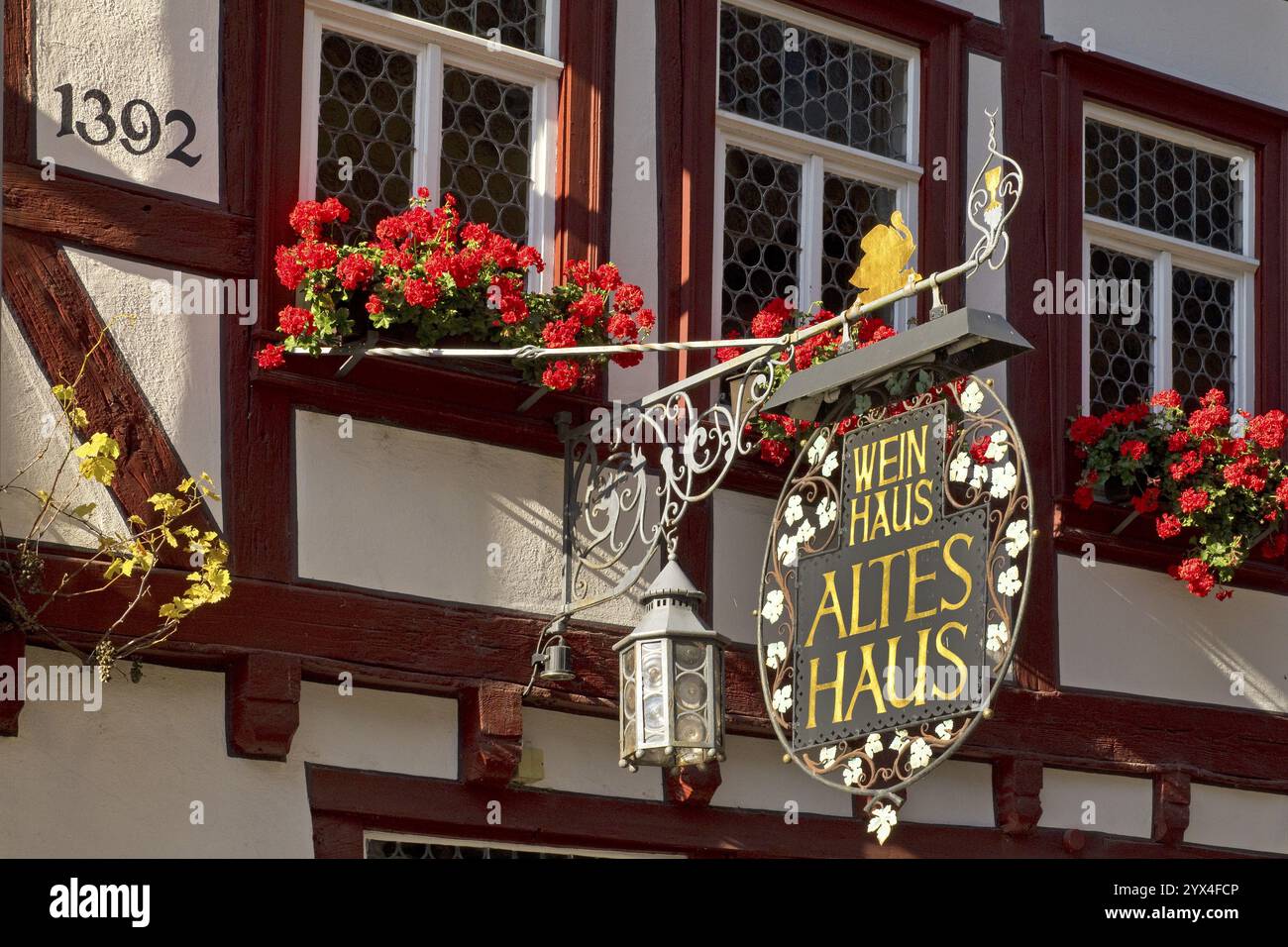 Wine house, medieval old house from 1392, half-timbered, Bacharach am ...