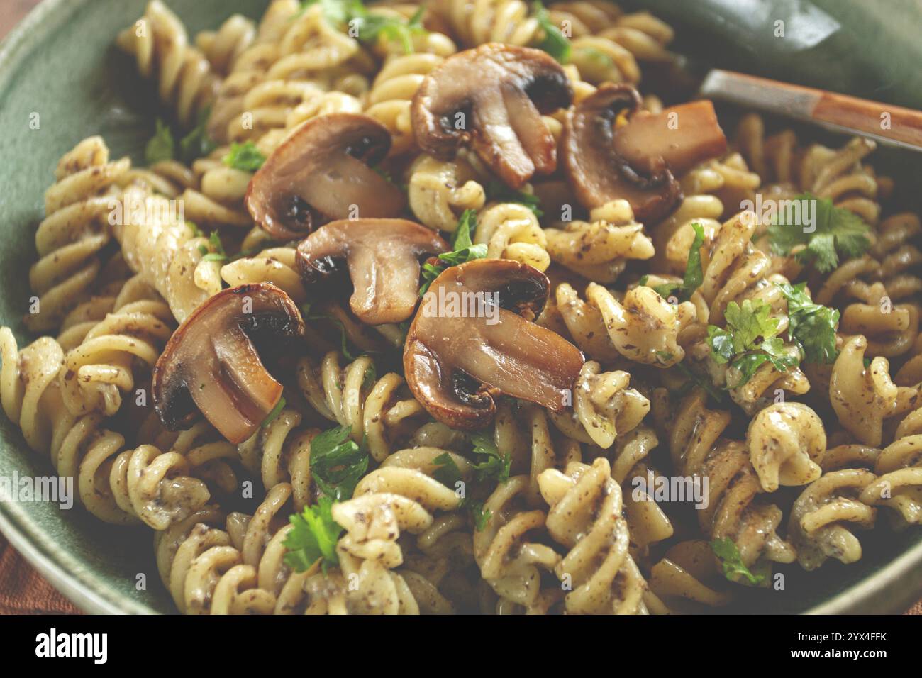 Fusilli pasta, in creamy mushroom sauce, pasta with mushrooms, homemade ...