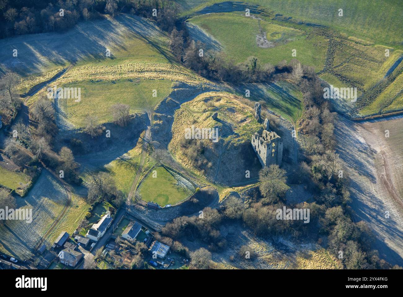 The remains of Clun Castle, a motte and bailey castle, Clun, Shropshire ...