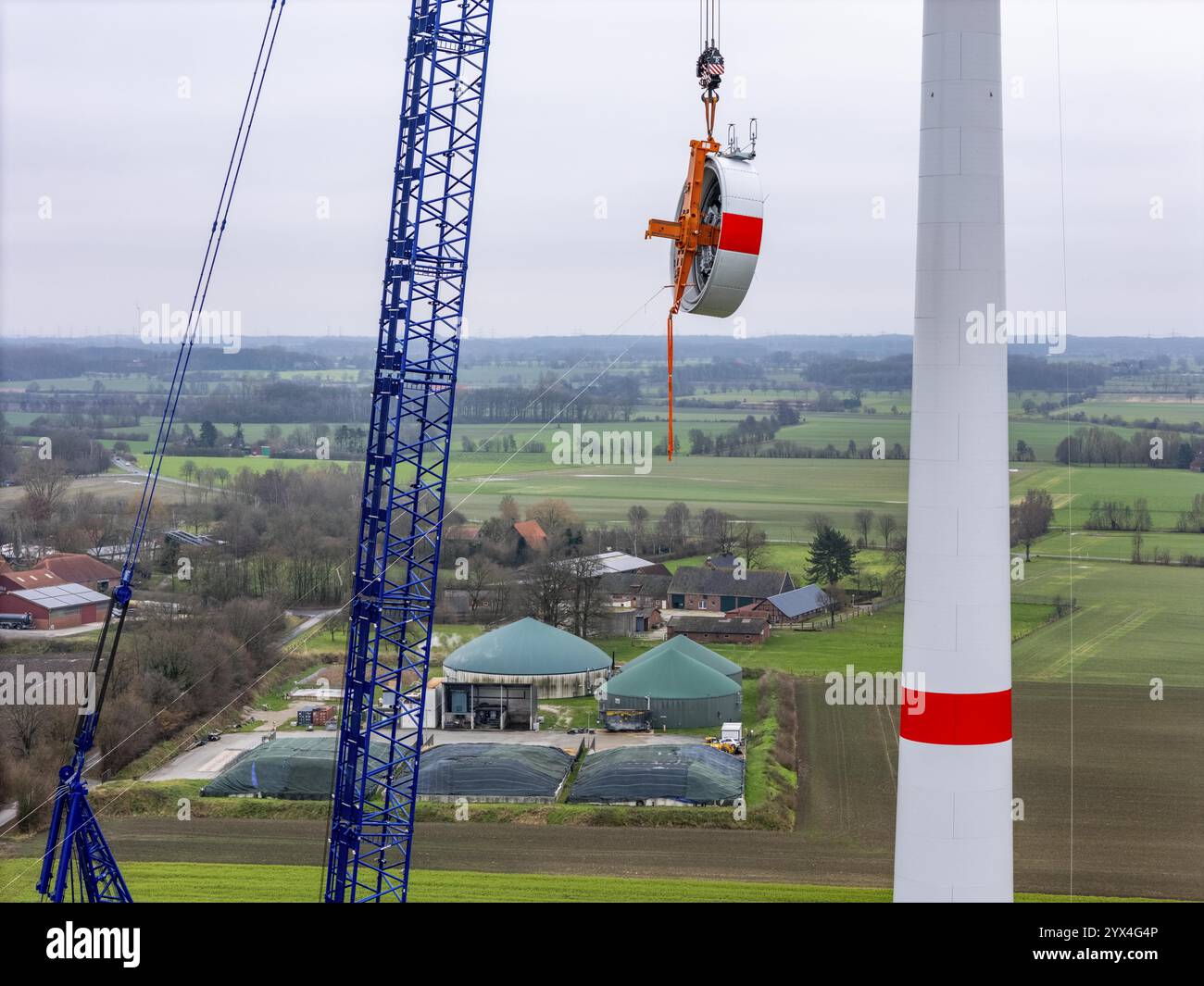 Assembly of an Enercon E-138 wind turbine, the stator, part of the ...