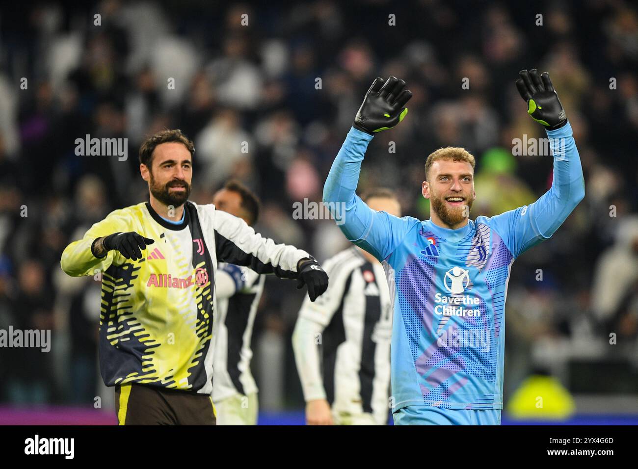 Juventus' goalkeeper Michele Di Gregorio celebrates at the end ofthe ...