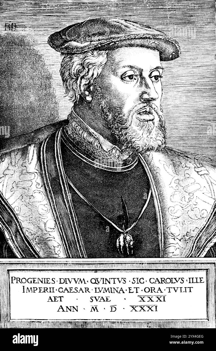 Portrait of Emperor Charles V (1500-1558), after a copperplate ...