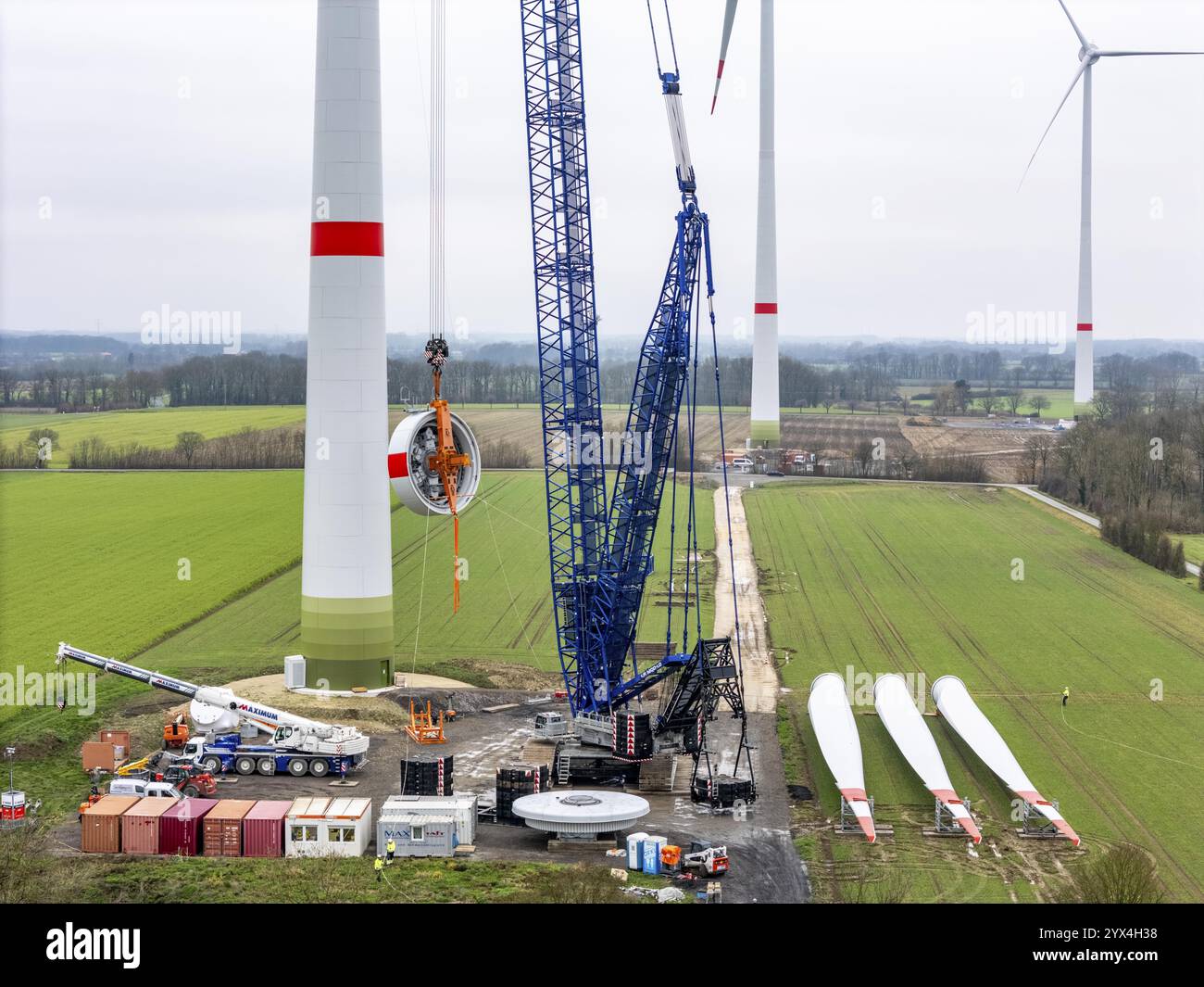 Assembly of an Enercon E-138 wind turbine, the stator, part of the ...