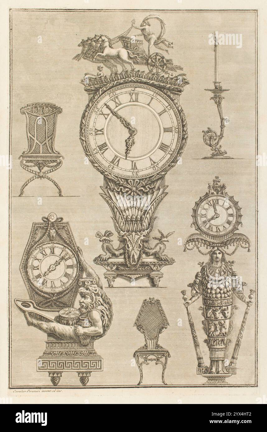 Designs for clocks, 1769. From "Diverse Maniere d'adornare i cammini ed ...