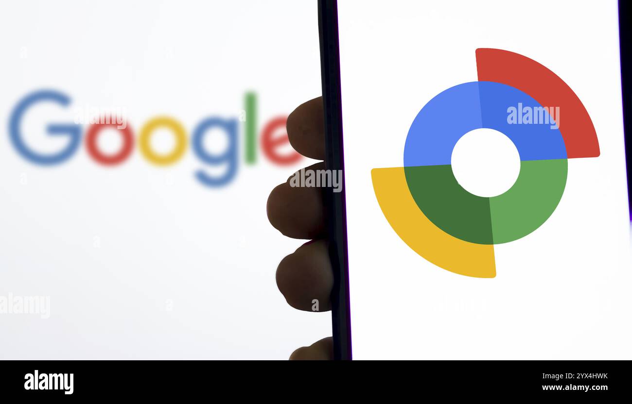 Google find my device logo is displayed on smartphone and background ...