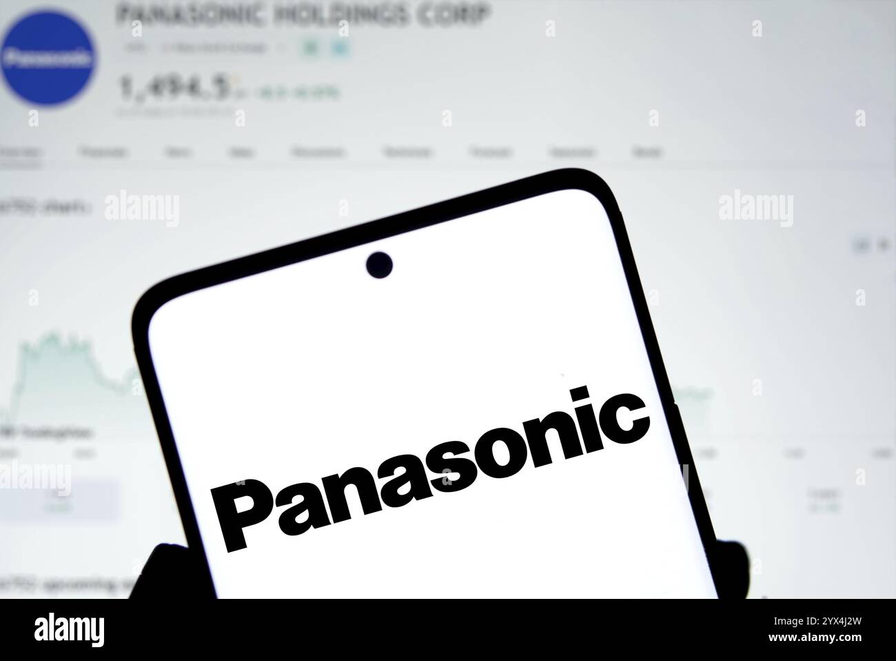 Panasonic logo is displayed on smartphone. Panasonic Holdings ...