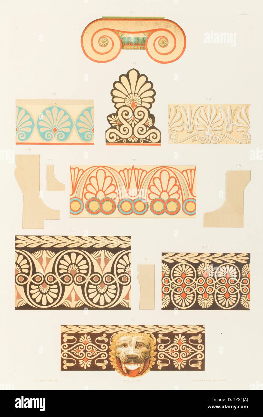 Ionic marble capital, antefix and cymaises in marble and terracotta ...