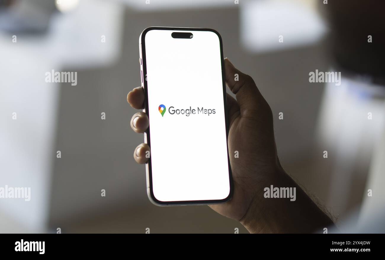 Google maps logo is displayed on smartphone, Dhaka, Bangladesh 05 Sep ...