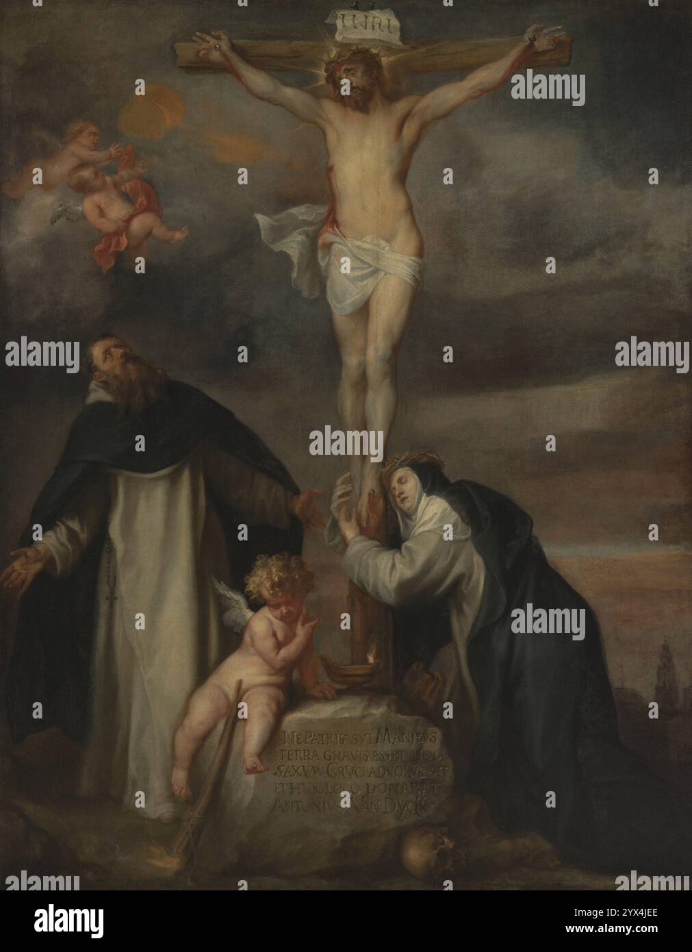 Christ on the Cross with Saint Catherine of Siena, Saint Dominic and an Angel, 1622-1627 Stock ...