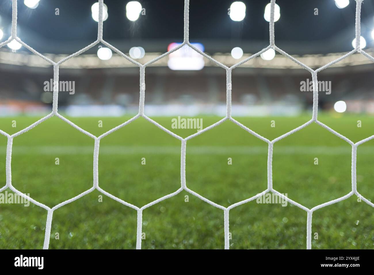 Football stadium - view by the net Stock Photo - Alamy