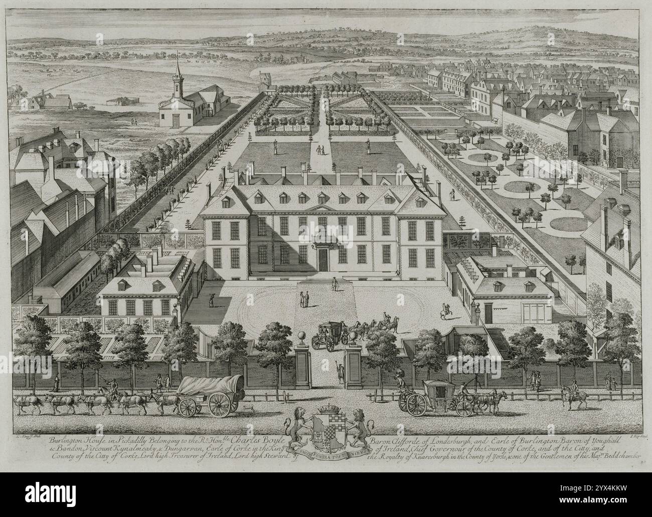 'Burlington House in Pickadilly', c1700. Aerial view of Burlington ...