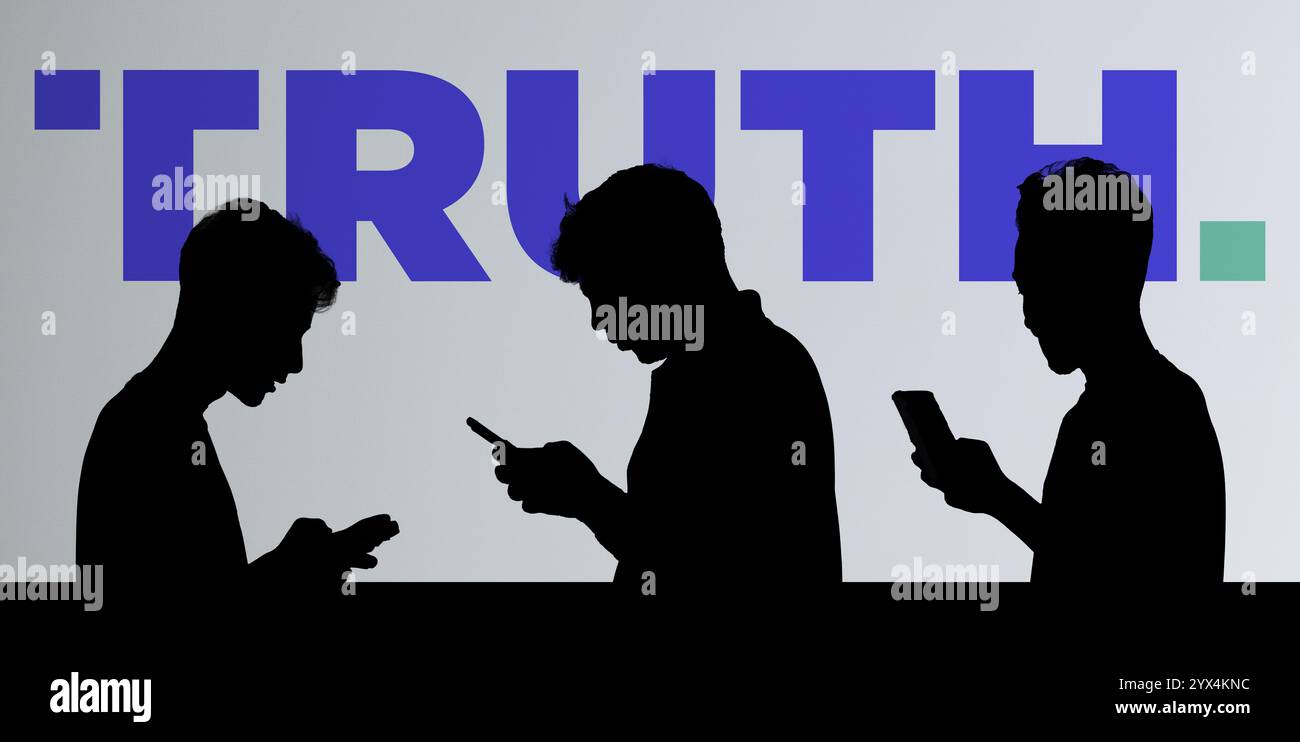 Business people using smartphone background Truth social media Stock ...