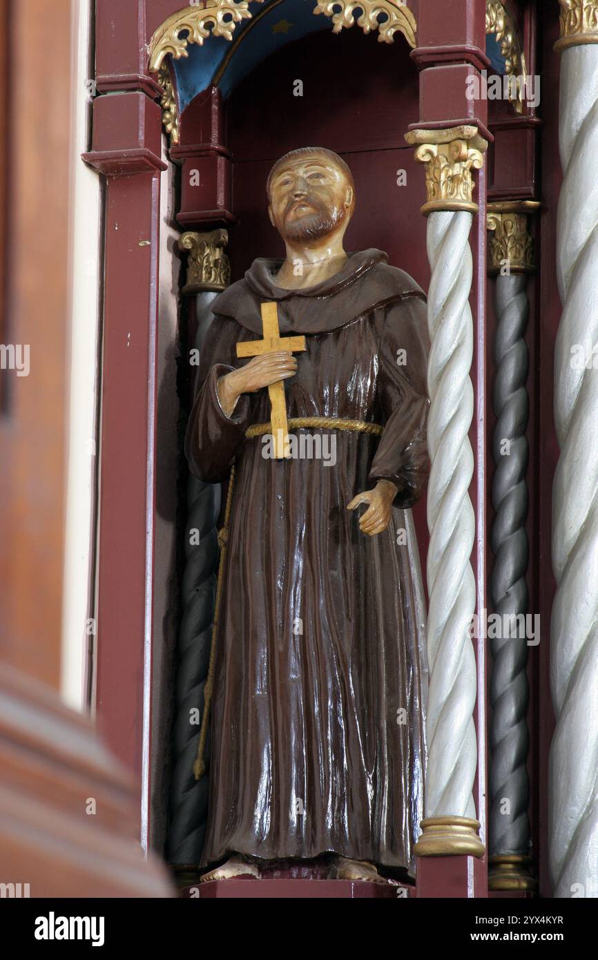 Saint Francis of Assisi, statue on the altar of Saint Barbara in the ...