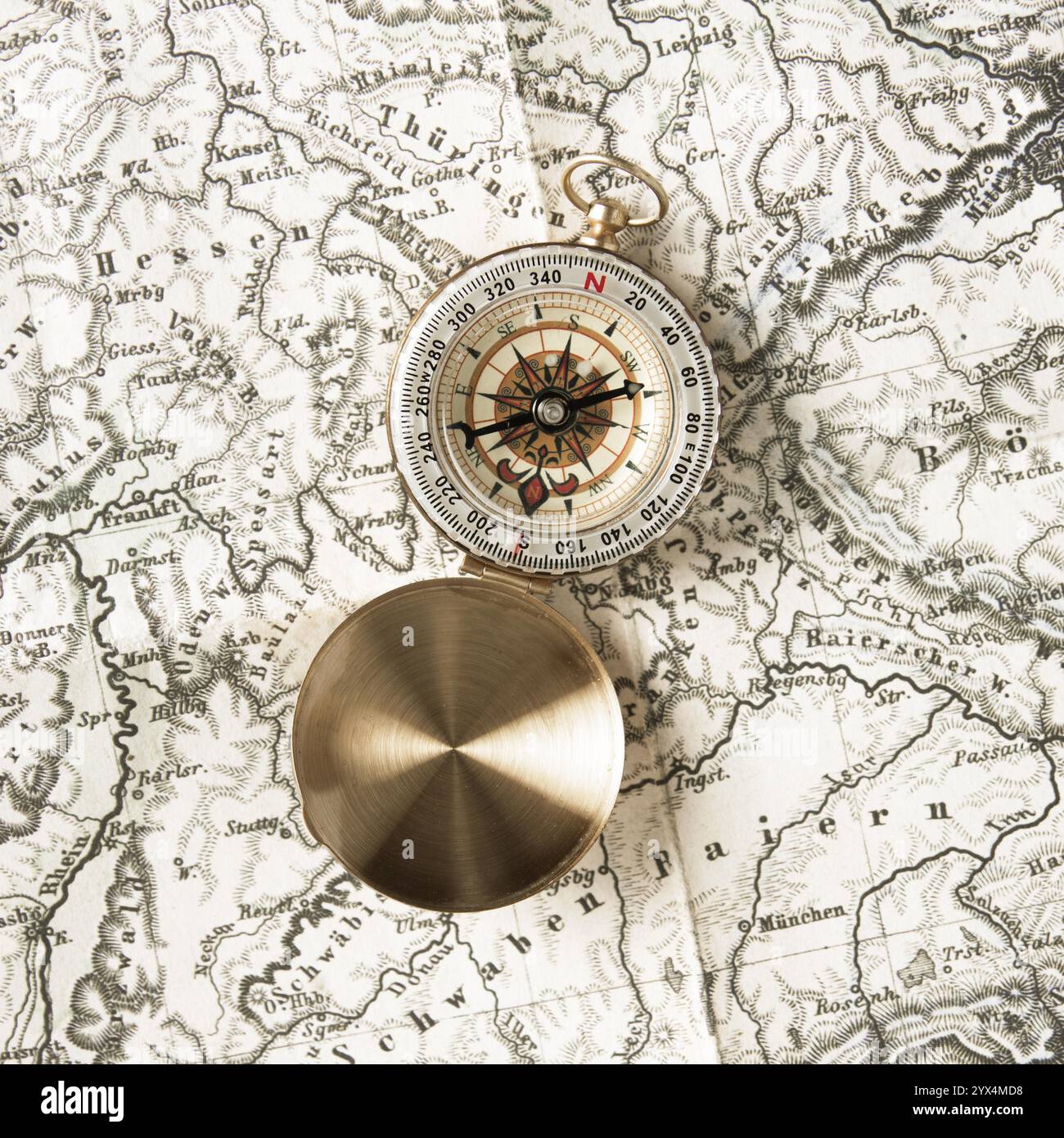 Top view compass top world map Stock Photo - Alamy