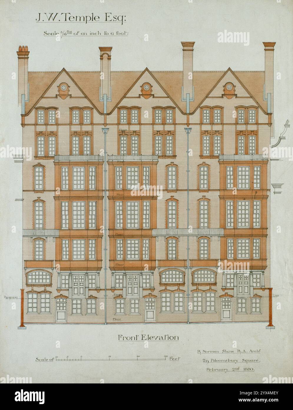 Design for Nos 9-11 Chelsea Embankment, London SW3: front elevation, 2 ...