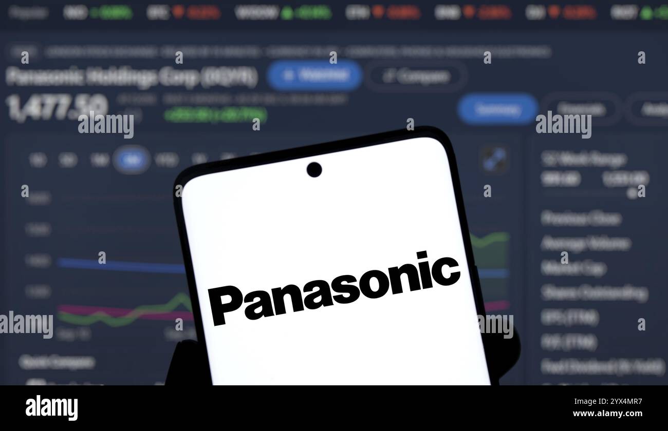 Panasonic logo is displayed on smartphone. Panasonic Holdings ...