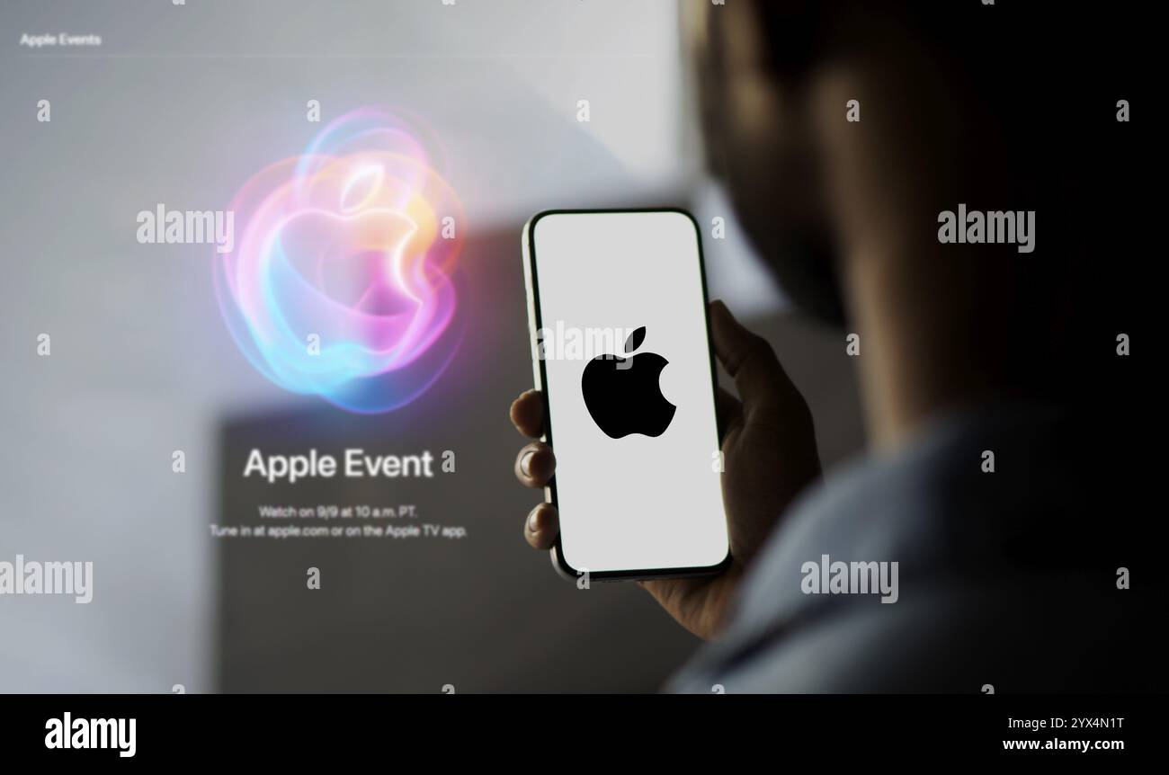 Apple Event logo on smartphone Stock Photo - Alamy