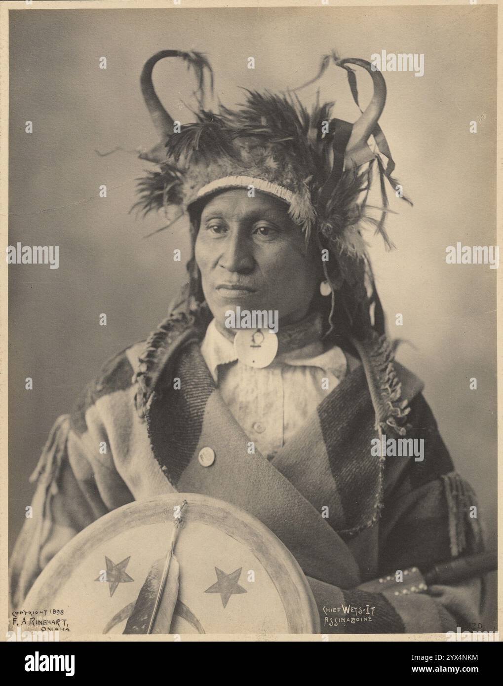 Chief Wets-It of the Assiniboine Nation, 1898. Studio portrait of a ...