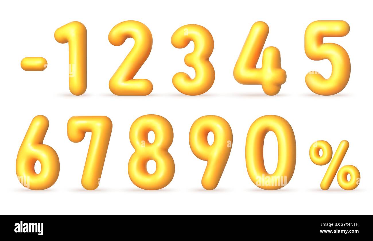 Yellow 3D realistic numbers. Voluminous inflated numbers, discount ...