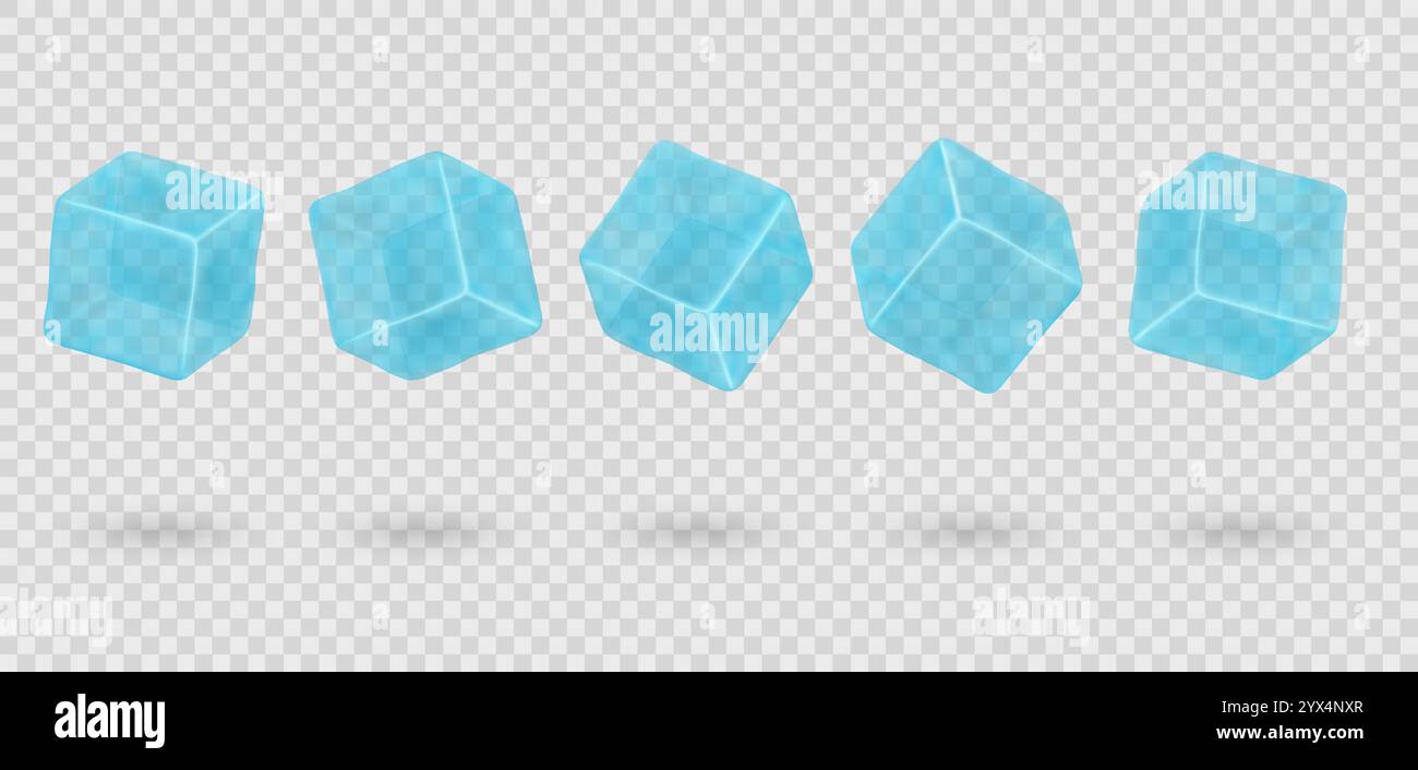 Blue ice cubes on transparent background. Transparent 3D frozen crystal ...