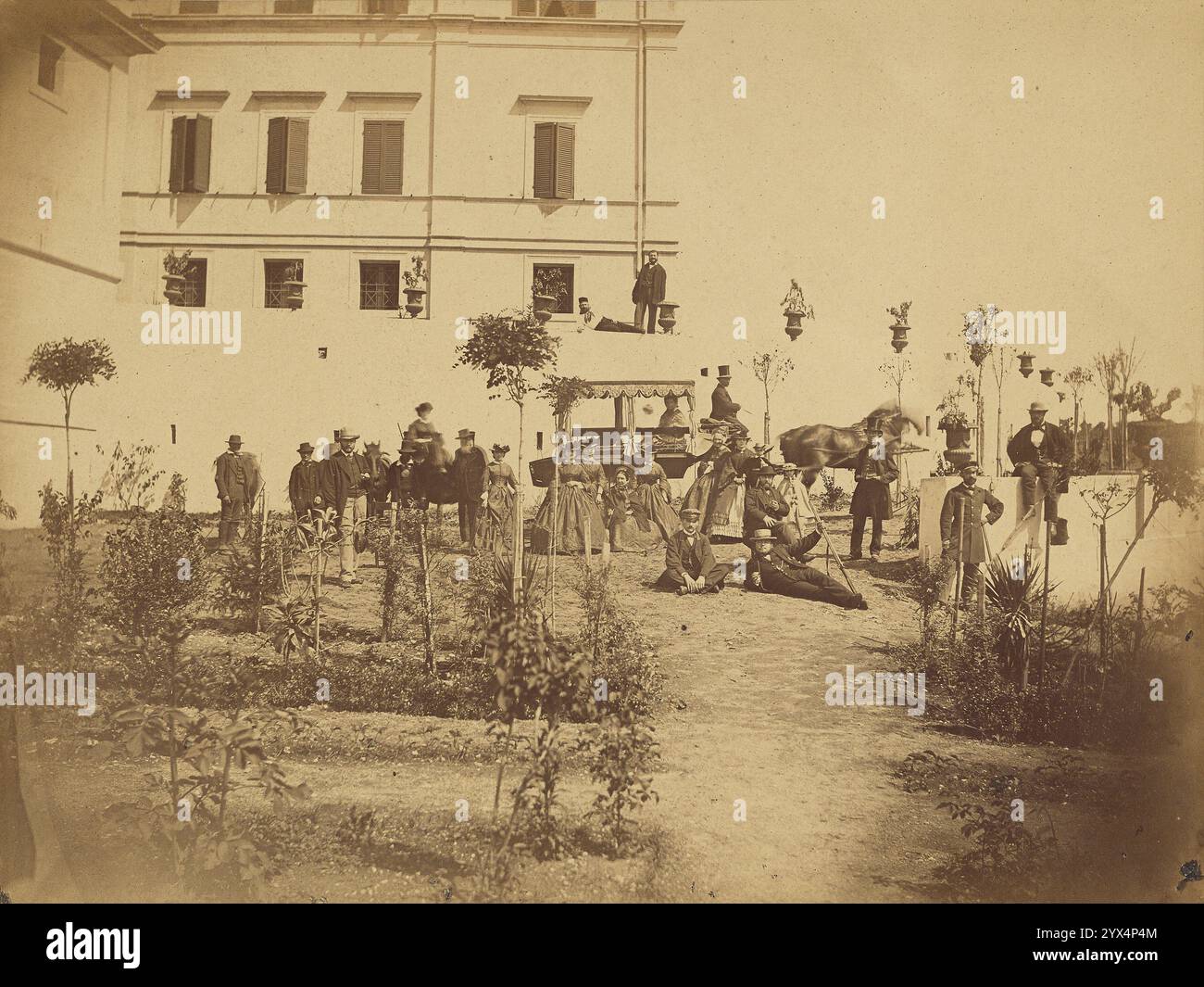 Ceccano, 1858-1865. Group portrait of men and women gathered in a small ...
