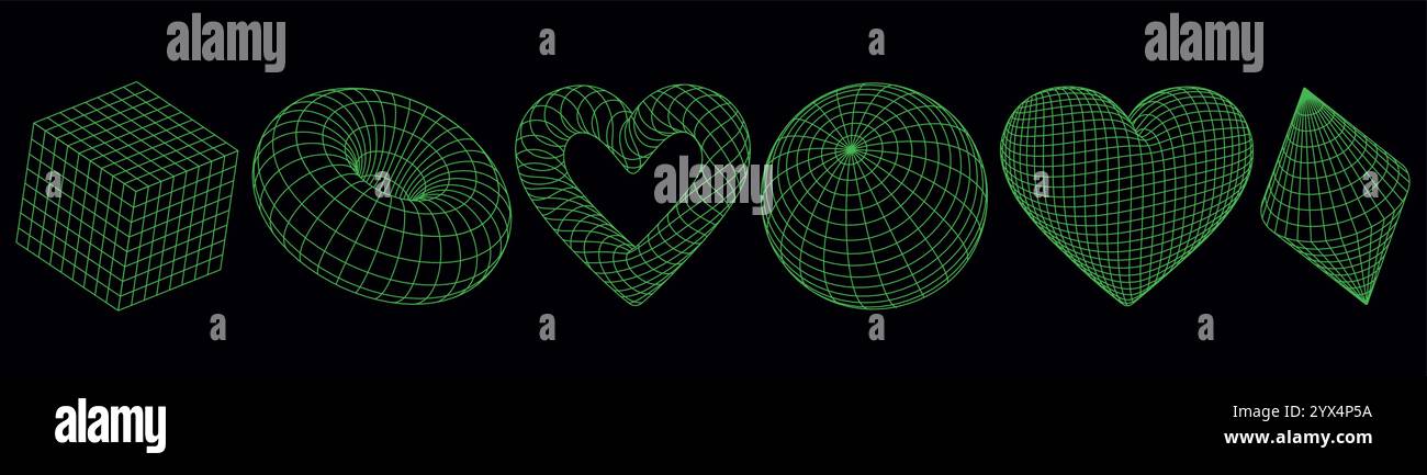 Retro futuristic geometric shapes from lines in form of wireframe ...