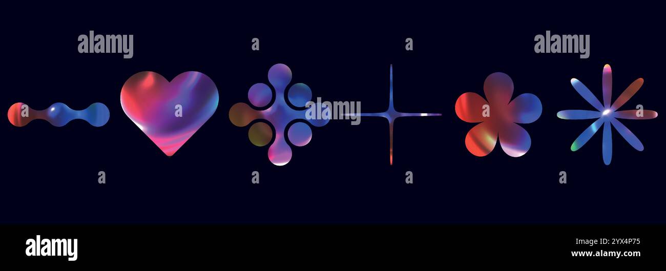 Color set of shapes u2k, star, flower, heart. Liquid aesthetic gradient ...