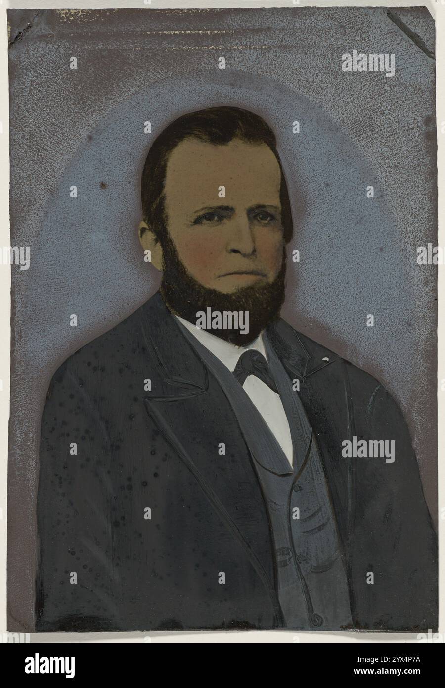 Portrait of bearded man, 1860s-1880s. Portrait of man with black hair ...