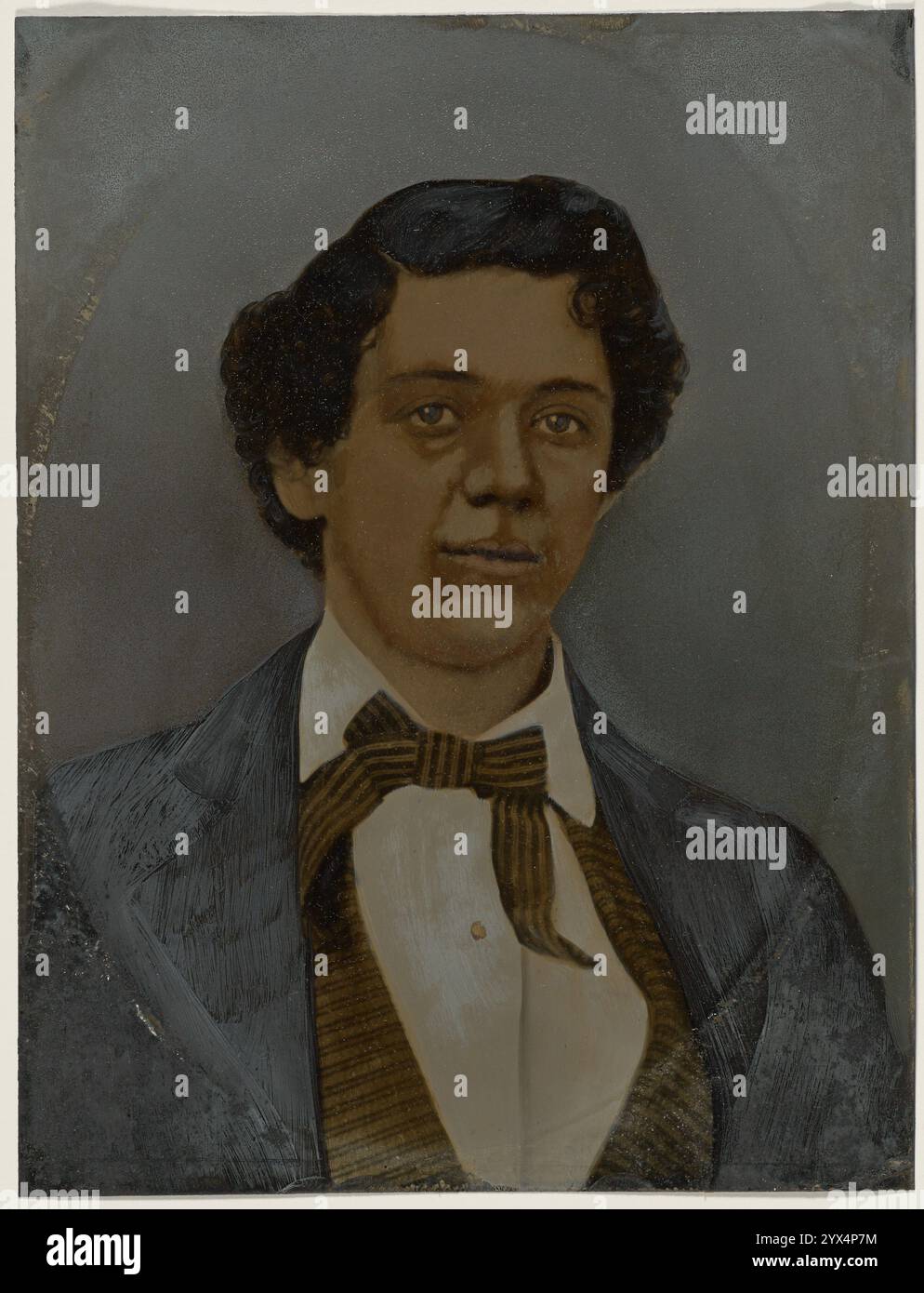 Portrait of man, 1860s-1880s. Portrait of man with curly hair, blue ...