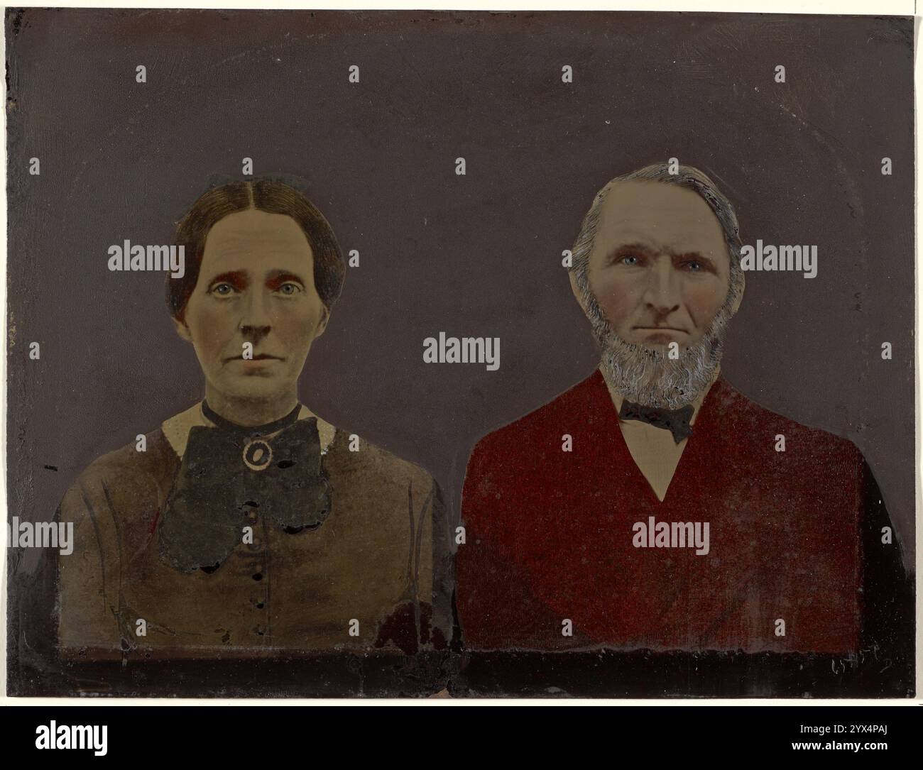 Portrait of man and woman, 1860s-1880s. Portrait of man and woman, side ...