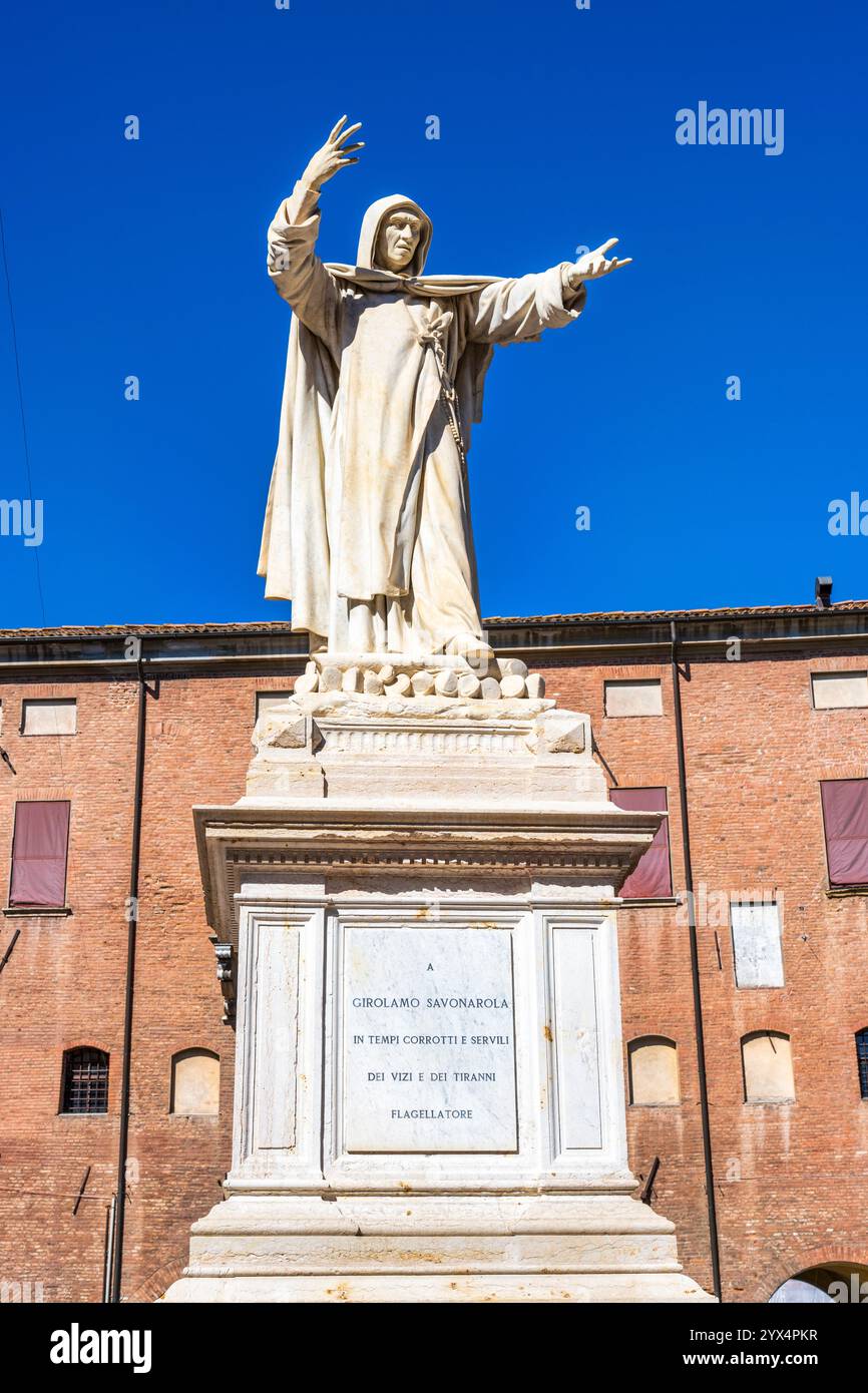 Statue of friar Girolamo Savonarola in Piazza Savonarola in Ferrara in ...