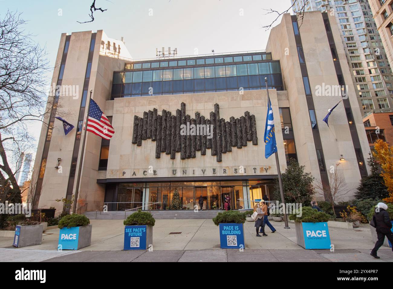 entrance to Pace University campus at Pace Plaza in lower manhattan ...