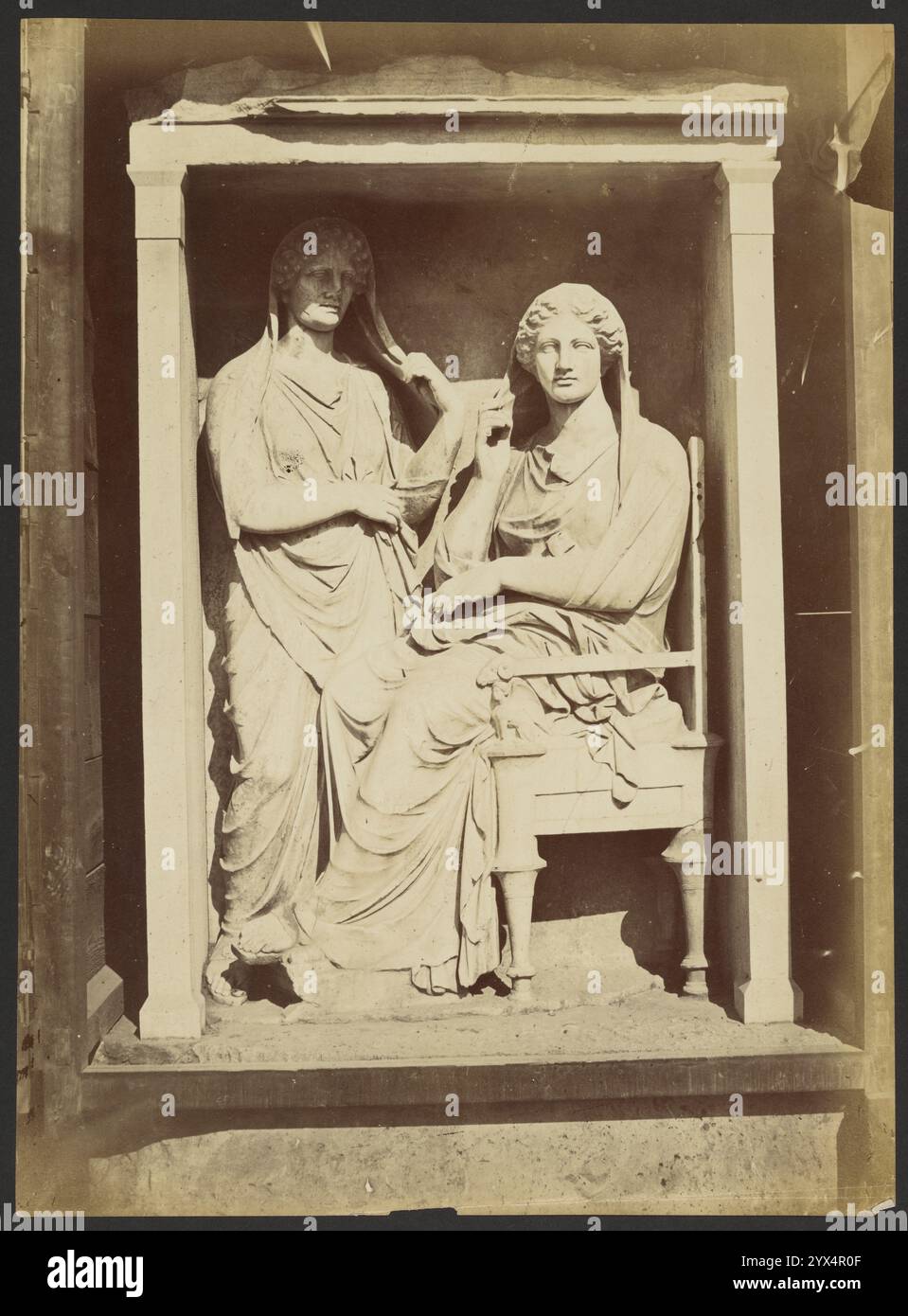 Two Sisters, 1860s. Additional Info: A statue in an alcove of two woman ...